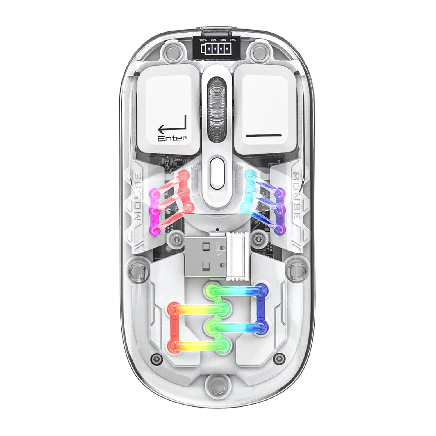 Wireless Clear Mouse - Transparent LED, Rechargeable Design