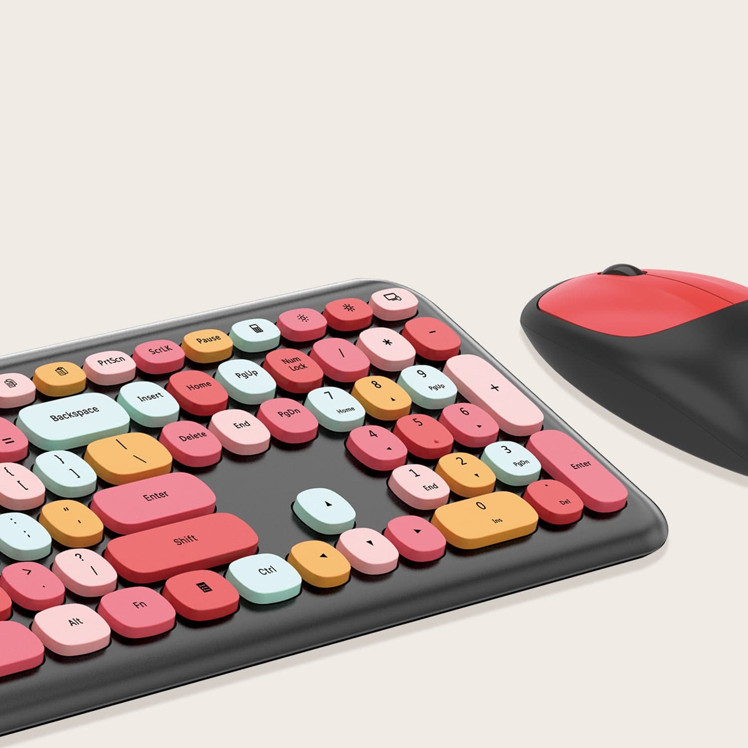 Wireless Keyboard and Mouse Combo - Full-Size Keyboard Black Red Flush