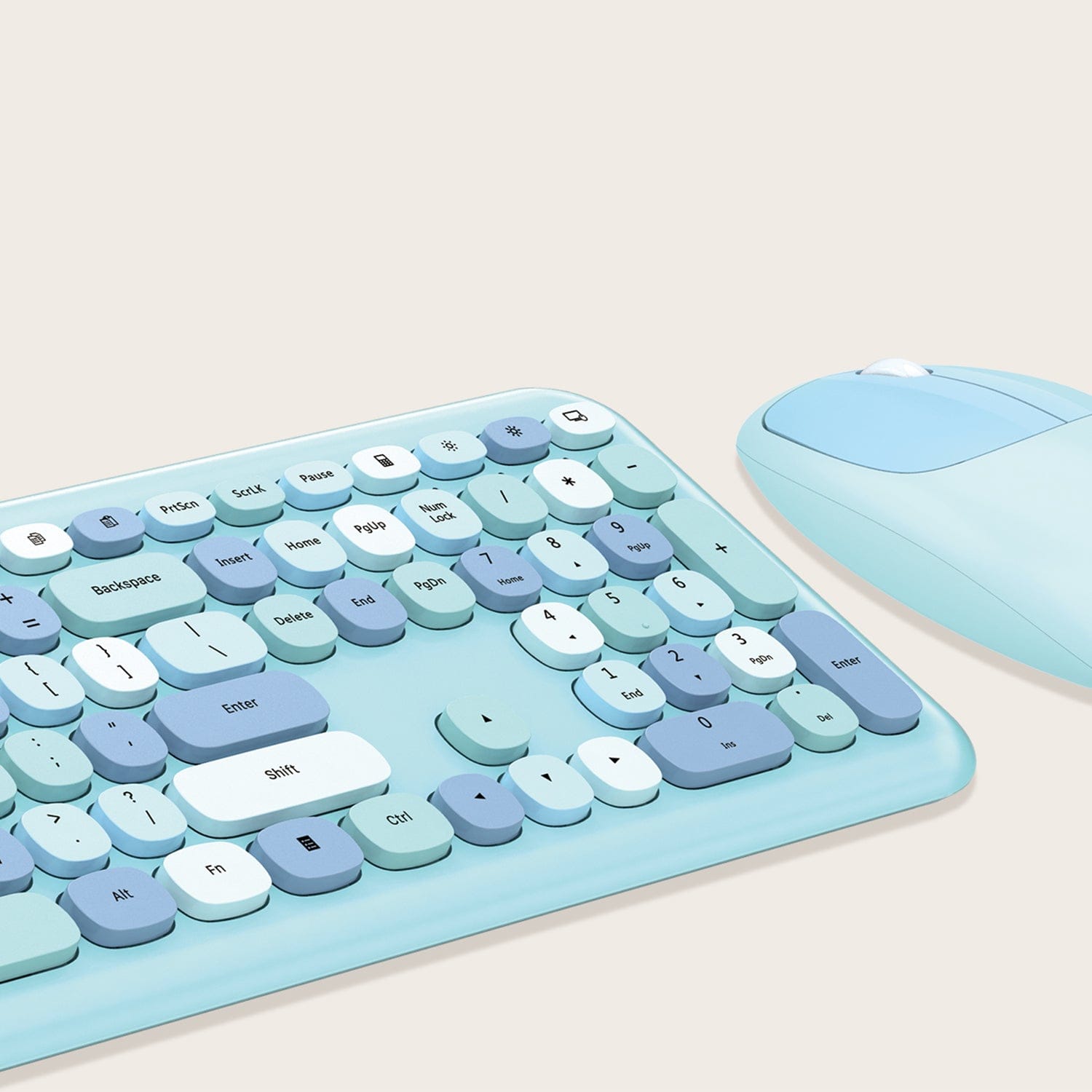 Wireless Keyboard and Mouse Combo with Aqua Flush Keys
